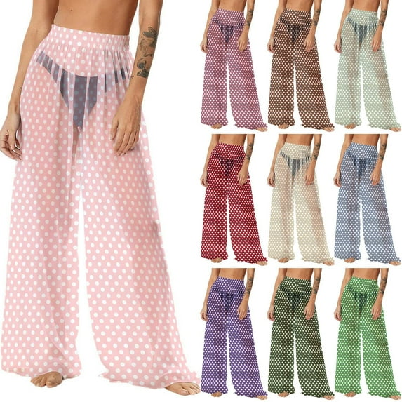 AHTJRT Women's Beach Cover Up Pants Boho Stretchy High Waisted Chiffon ...