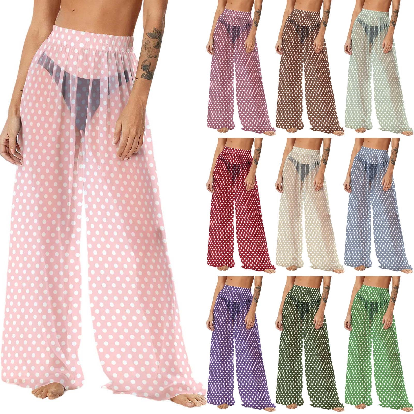 AHTJRT Women's Beach Cover Up Pants Boho Stretchy High Waisted Chiffon ...