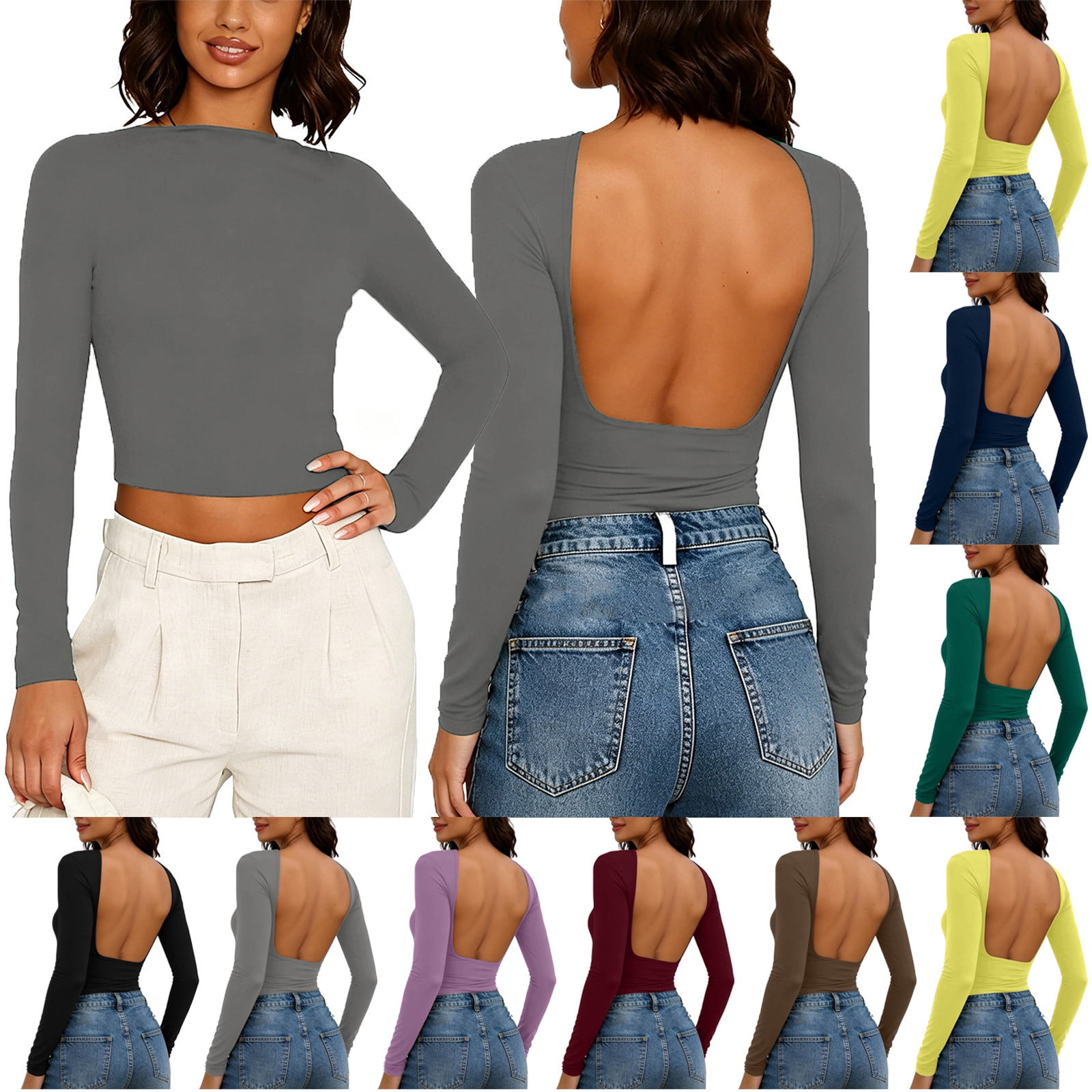 AHTJRT Women's Boat Neck Long Sleeve T-Shirts Stretchy Slim Fitted ...