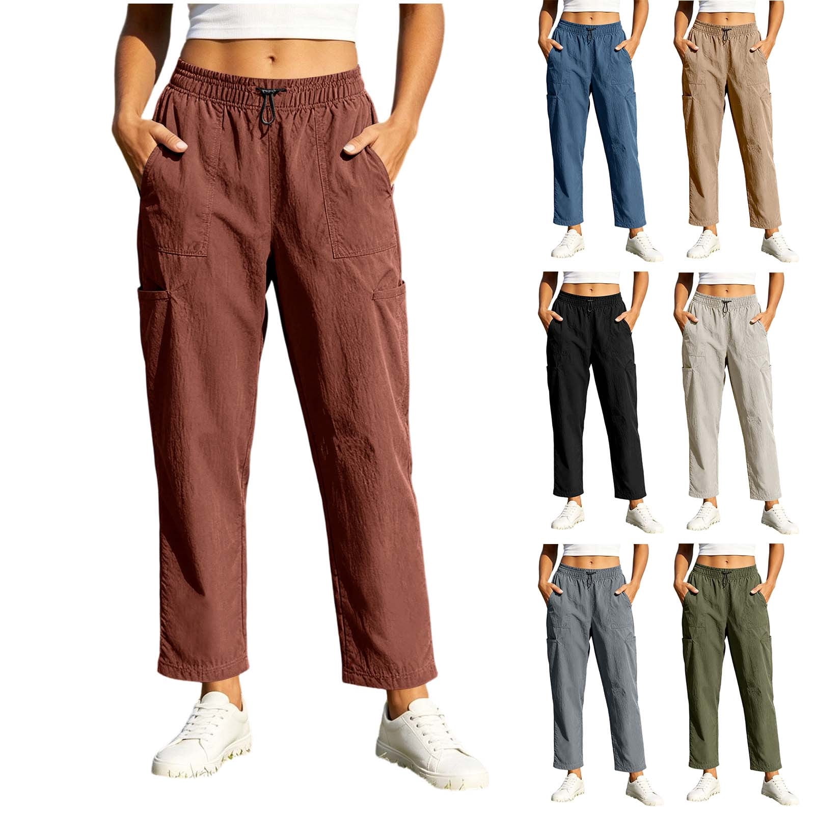AHTJRT Women's Cargo Sweatpants Drawstrings Elastic Waist Straight Leg ...