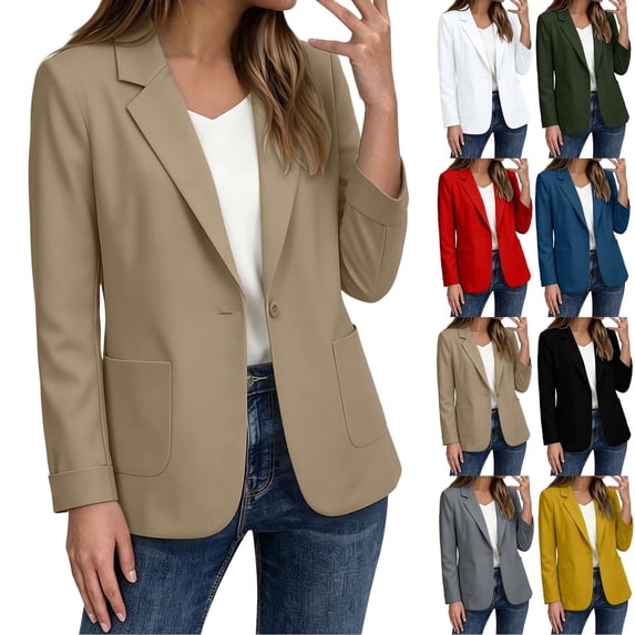 AHTJRT Women's Casual Blazers Slim Fitted One Button Open Front Notched ...
