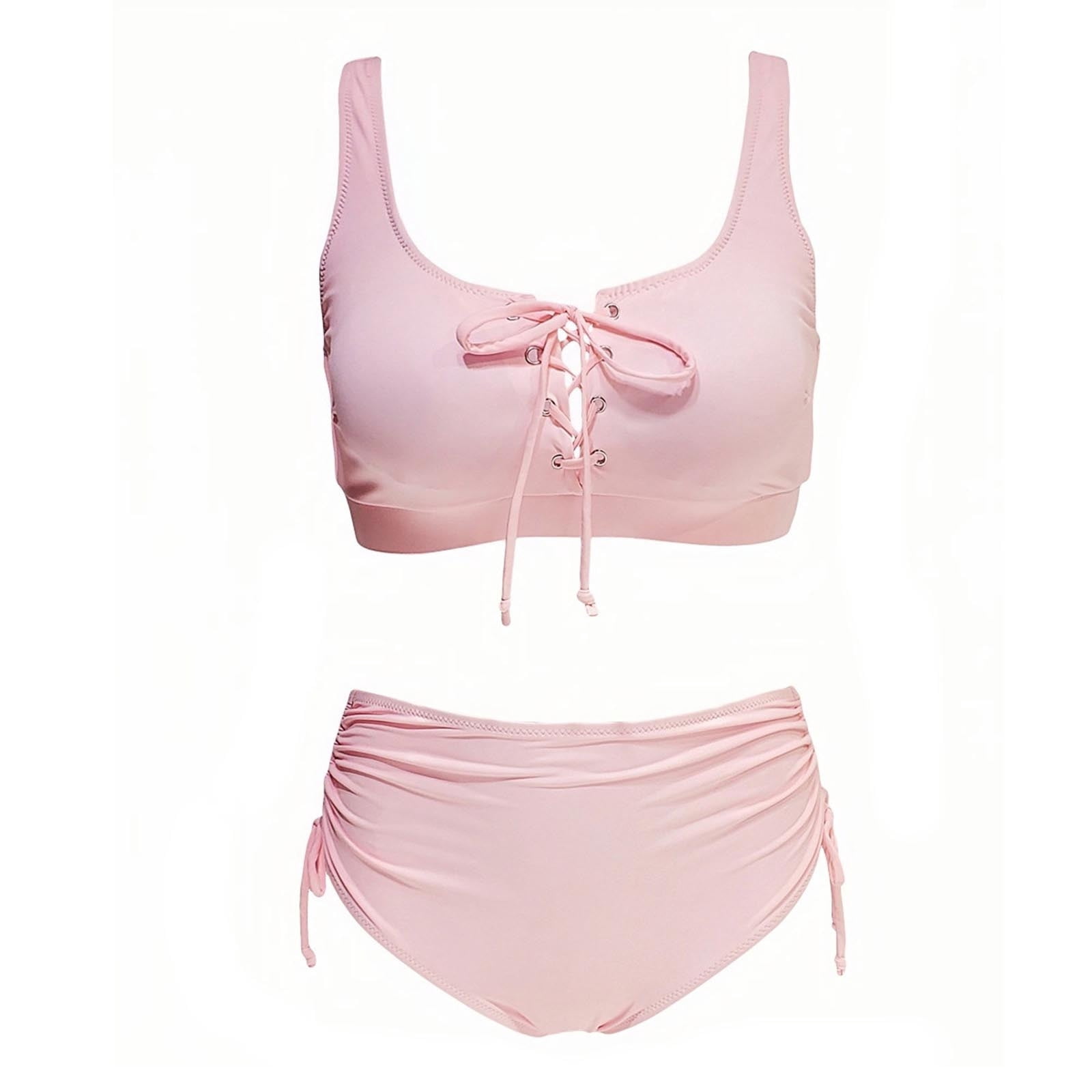 AHTJRT Women's Cheeky Bikini Set Lace Up Stretchy Tops and Tie Side ...
