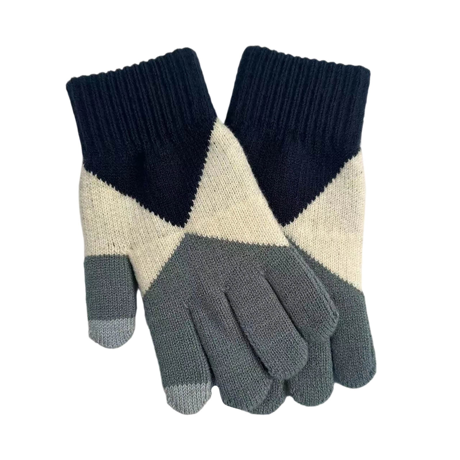 AHTJRT Women's Colorblock Gloves Fashion Thermal Knit Mittens ...