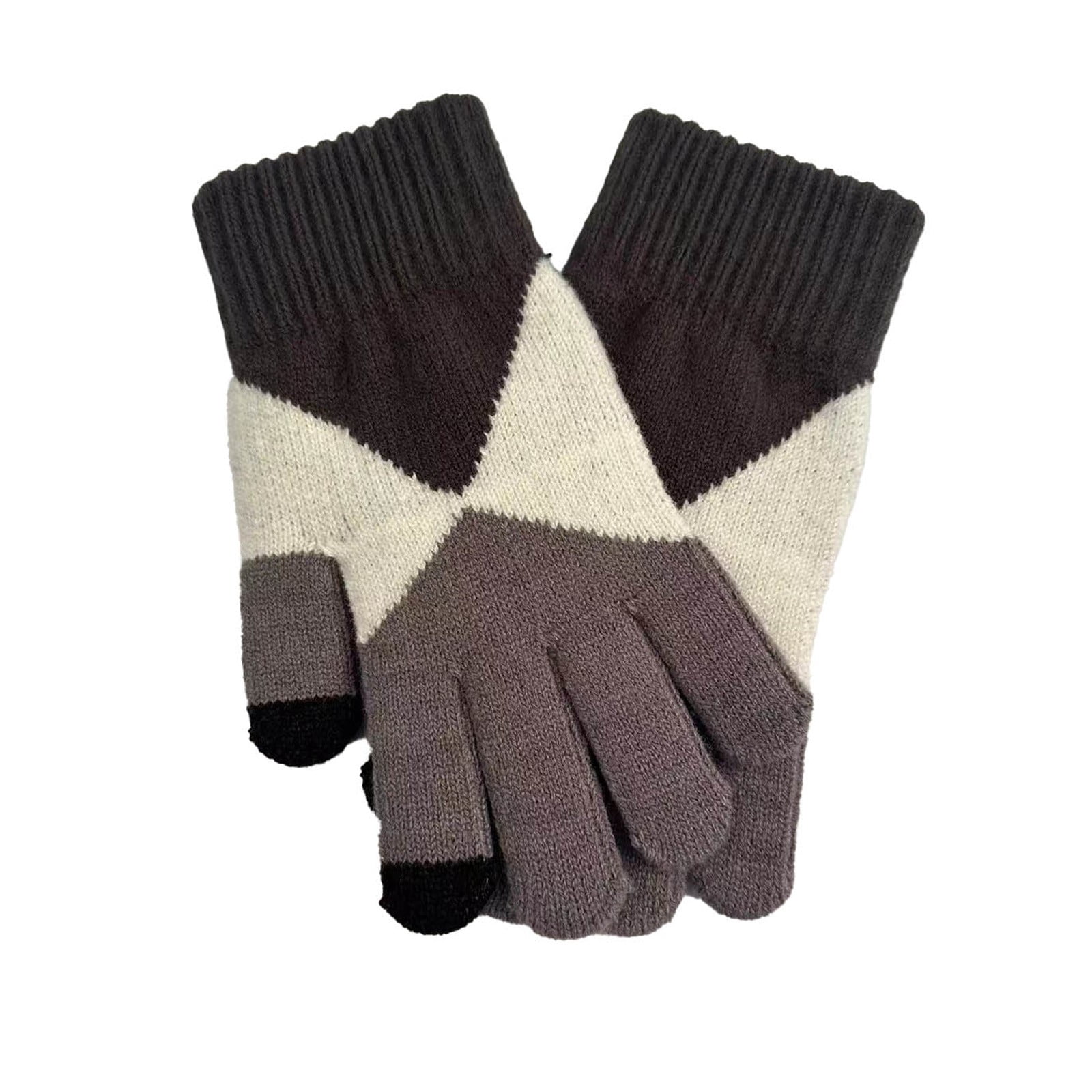 AHTJRT Women's Colorblock Gloves Fashion Thermal Knit Mittens ...