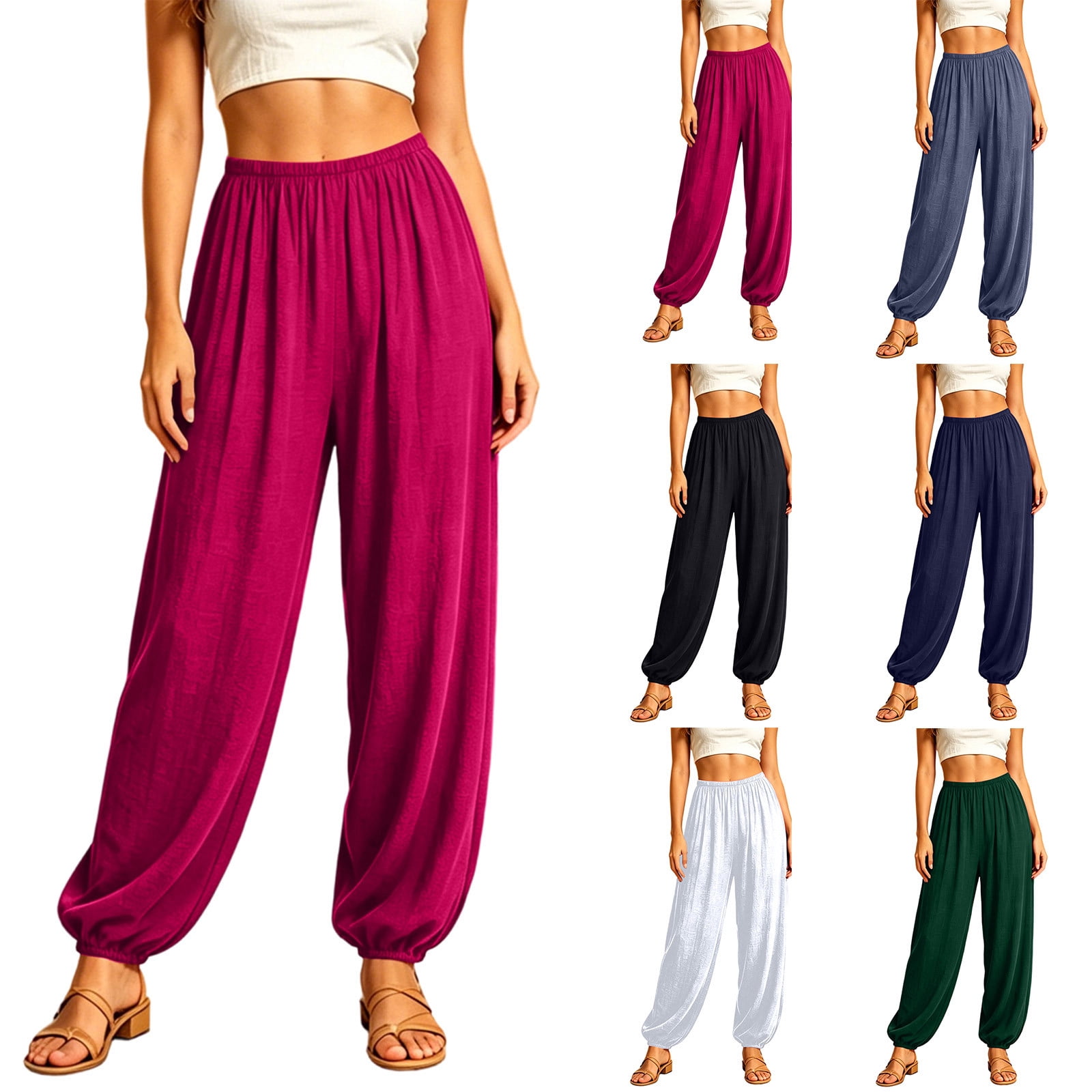 AHTJRT Women's Cotton Jogger Pants Loose Harem Pants Stretch Soft ...