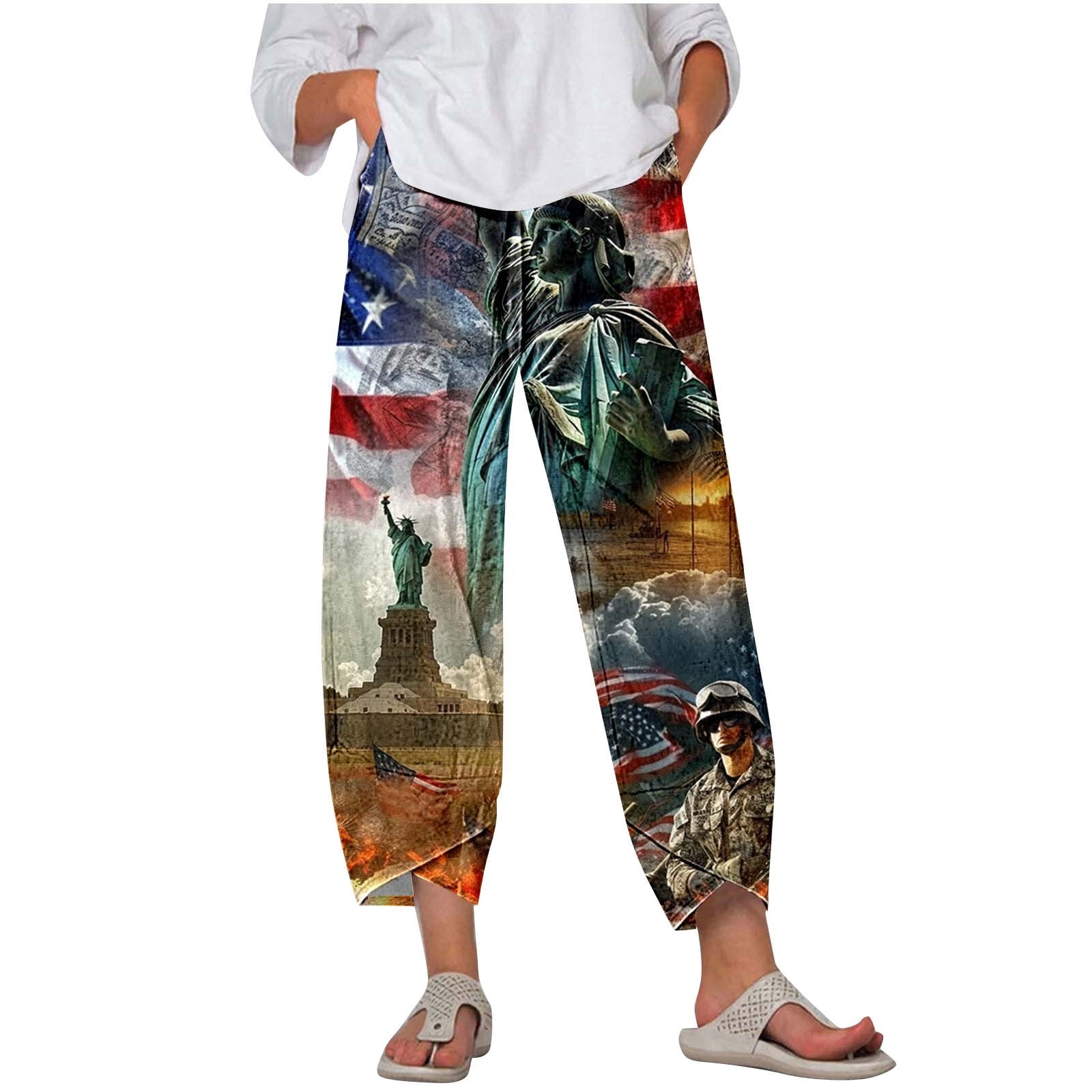 AHTJRT Women's Cropped Pants Plus Size Summer Slacks Party Festival 4th ...
