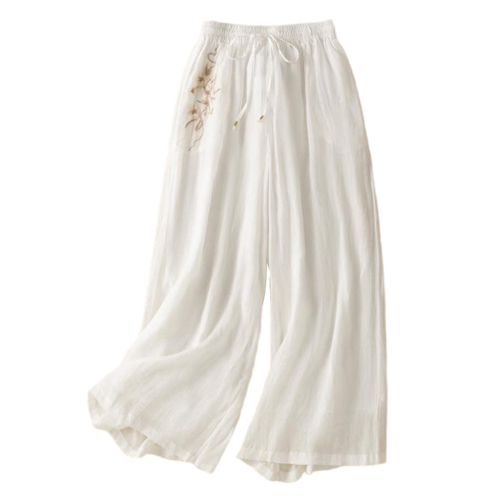 AHTJRT Women's Culottes Cozy Breathable Cotton Linen Palazzo Trousers ...