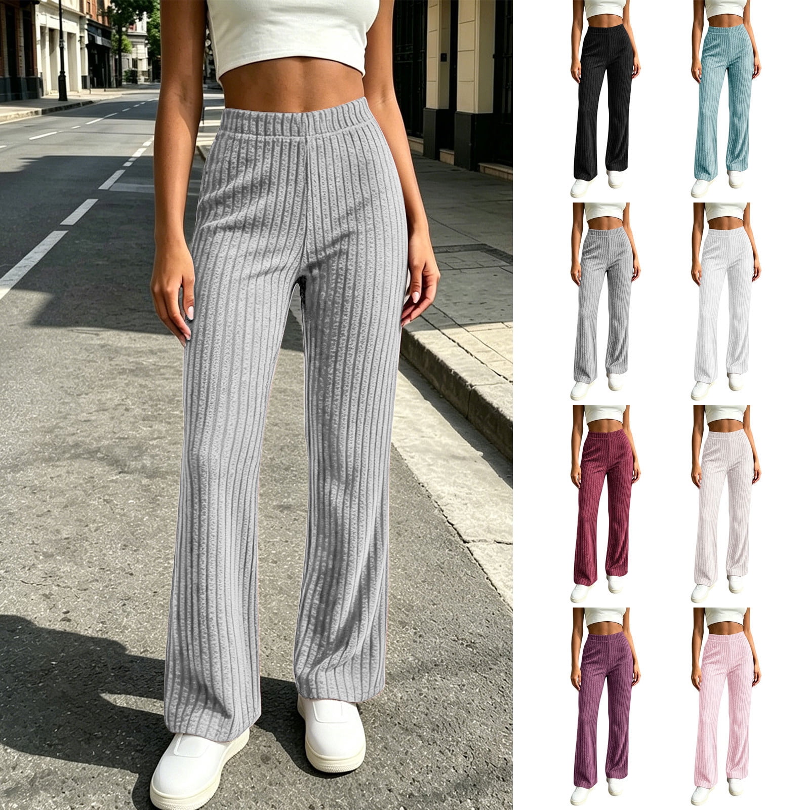 AHTJRT Women's Flare Leg Sweatpants Comfy Ribbed Knit Soft Yoga Lounge ...