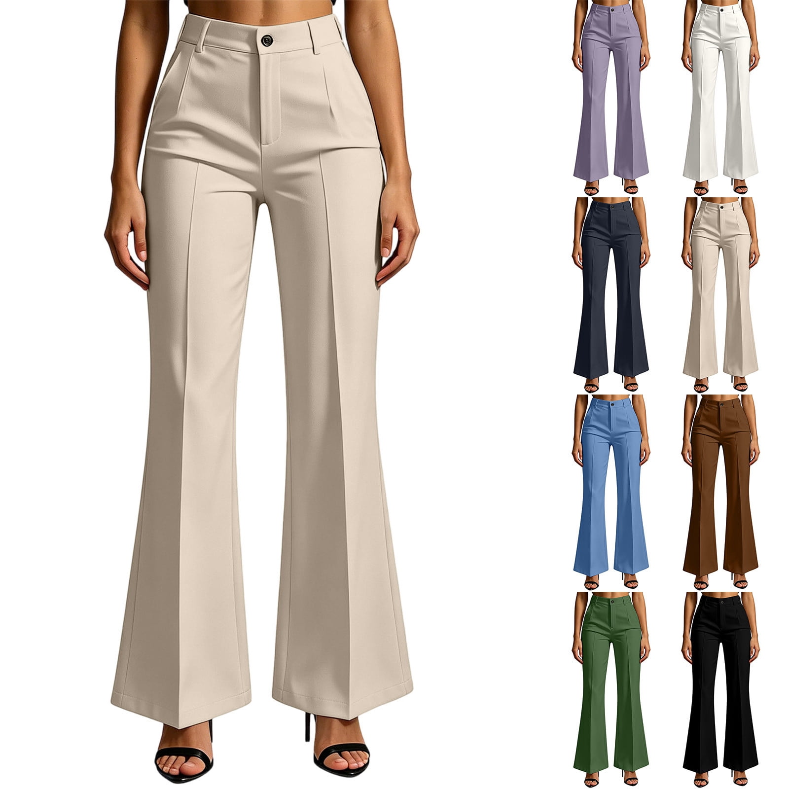 AHTJRT Women's Flared Dress Pants Flat Front Slim Fit Casual Active ...