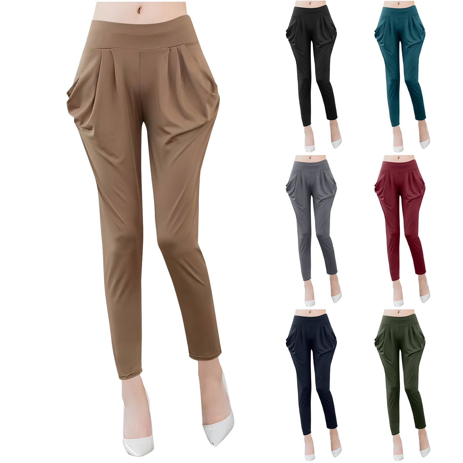 AHTJRT Women's Harem Pants Pleated High Elastic Waist Exercise Yoga ...