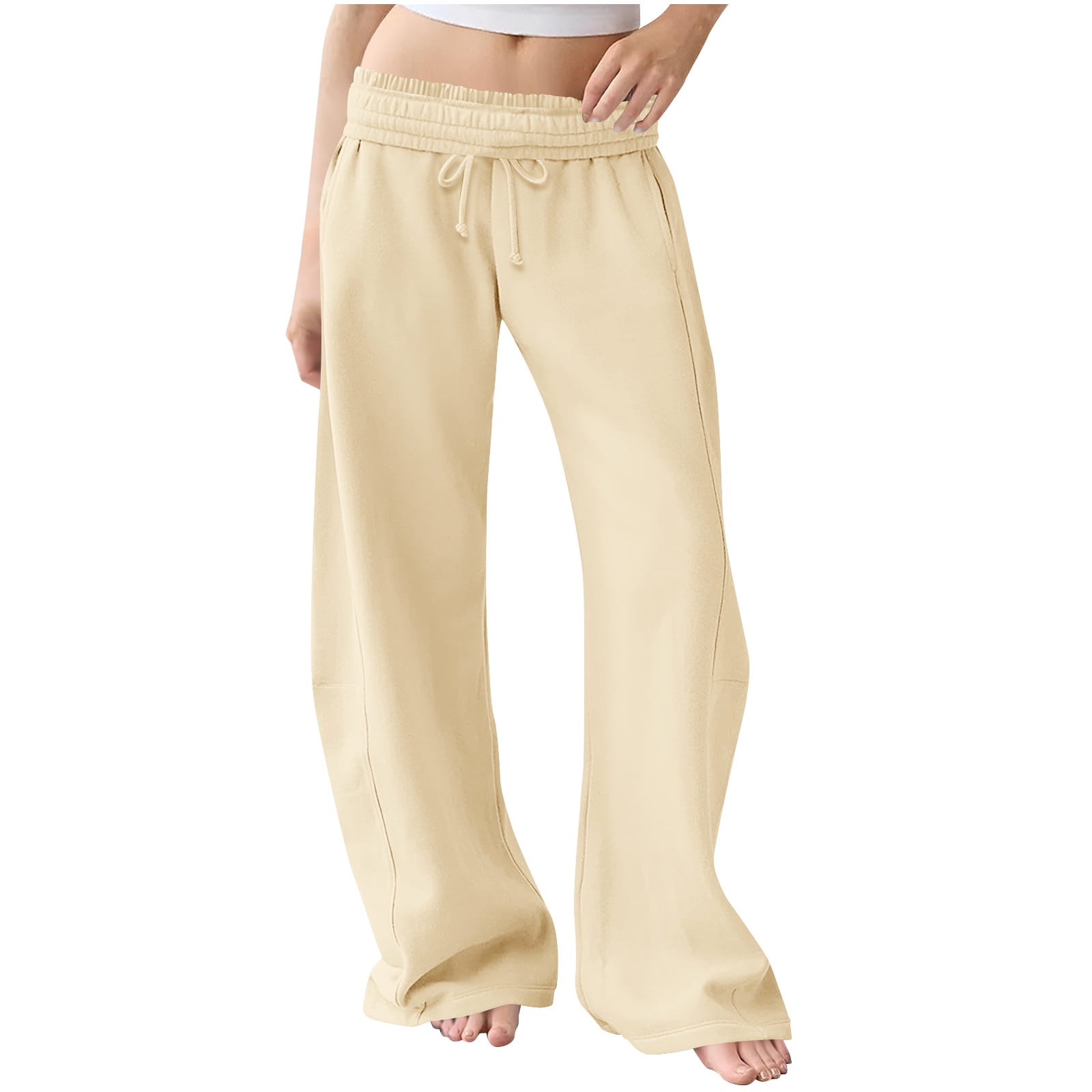 AHTJRT Women's High Waisted Sweatpants Drawstring Elastic Waist Wide ...