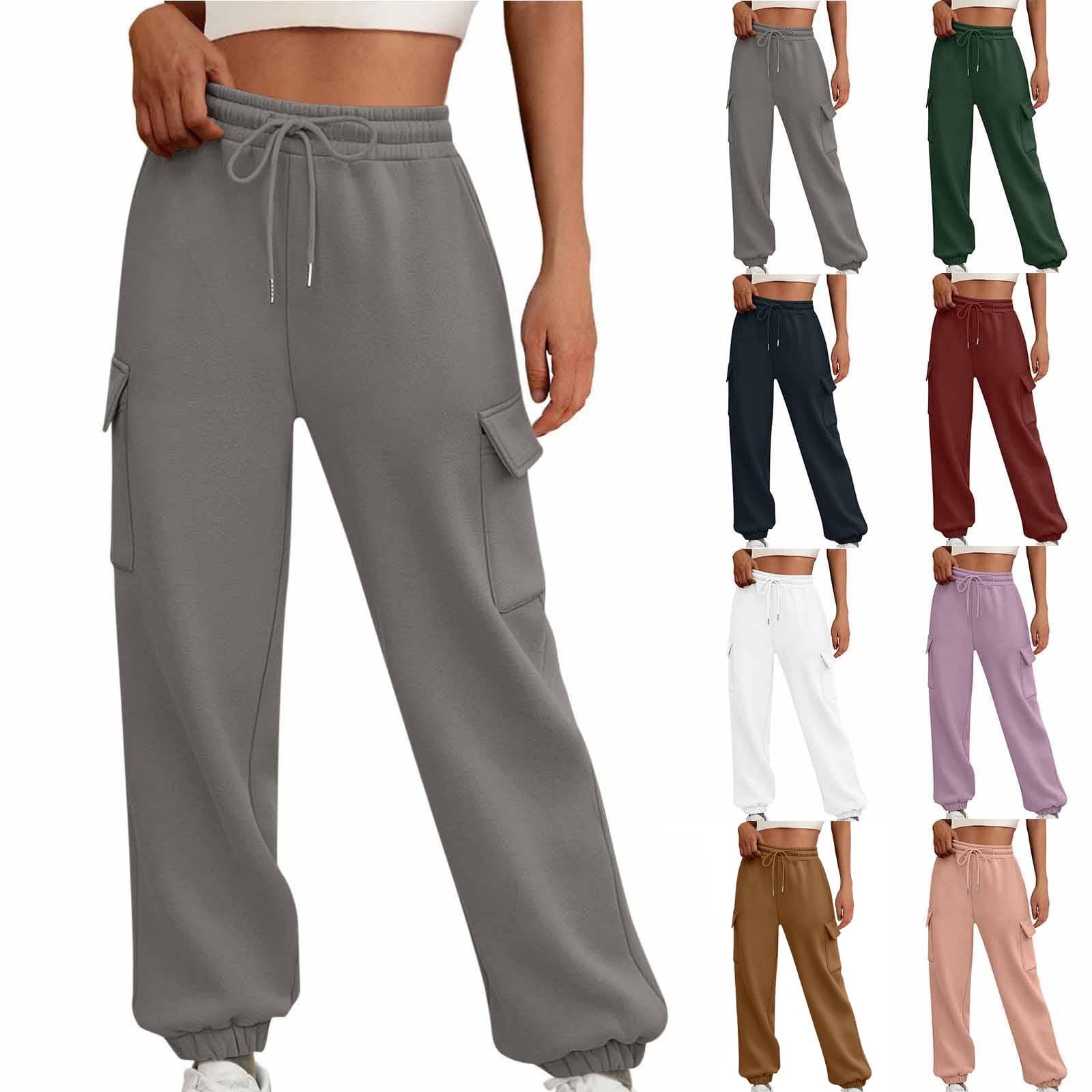 AHTJRT Women's Joggers Elastic Waist Multiple Pockets Cargo Sweatpants ...