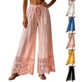 AHTJRT Women's Lace Trim Pants Casual Boho Flowy Baggy High Elastic ...