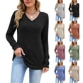 AHTJRT Women's Long Sleeve V Neck Tops Stretch Comfy Loose Fit Pullover ...