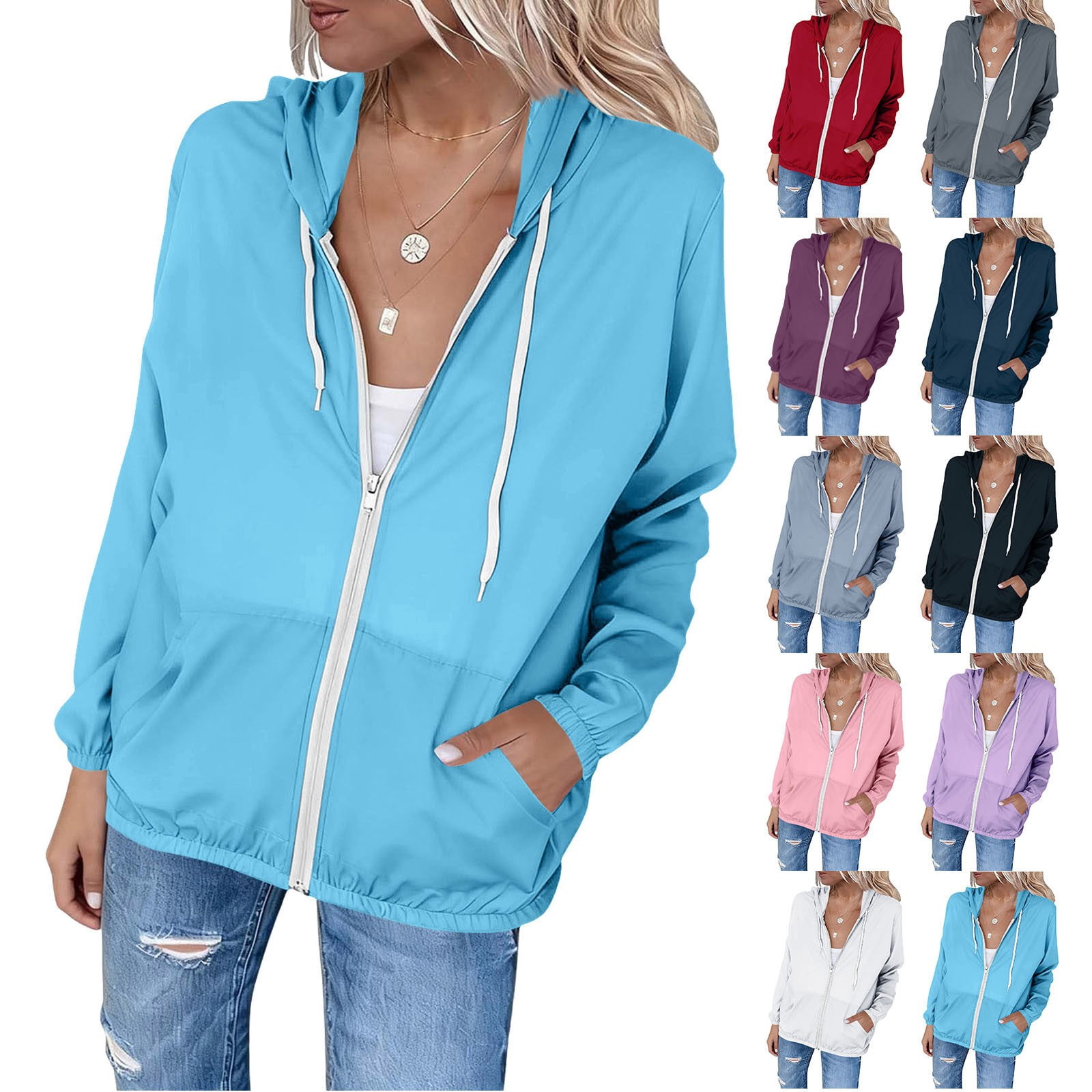AHTJRT Women's Long Sleeve Zip-Up Hoodie with Drawstrings UPF 50+ Sun ...