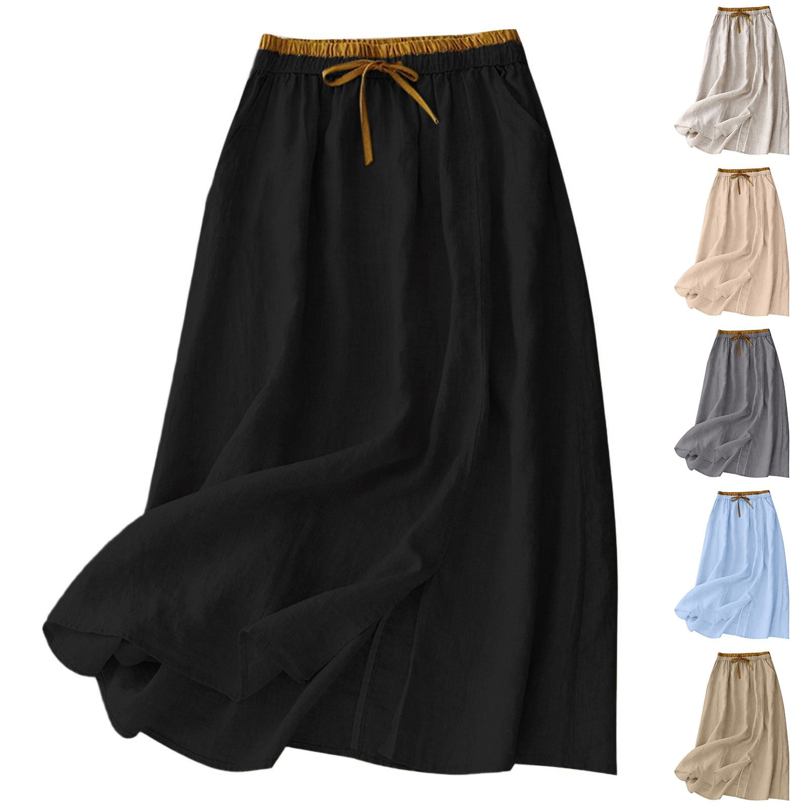 AHTJRT Women's Maxi Skirts Harajuku Retro Style Casual Elastic Waist ...
