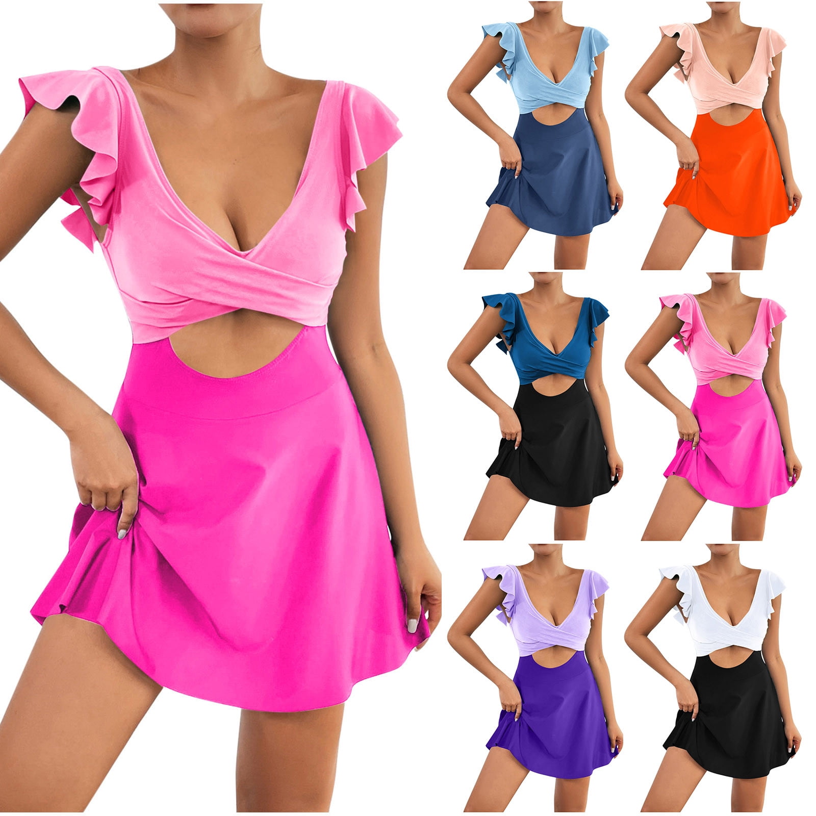 AHTJRT Women's One Piece Bathing Suit Ruffle Cutout Twisted Front ...