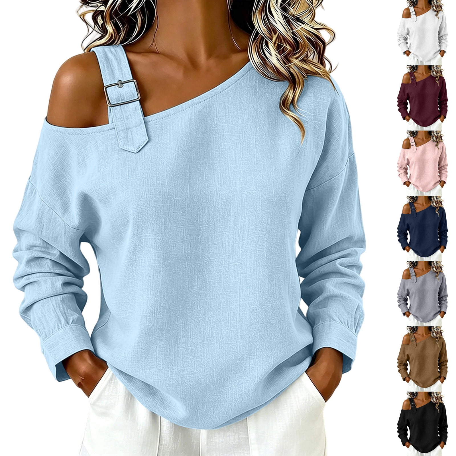 AHTJRT Women's One Shoulder Tops Adjustable Straps Long Sleeve Going ...