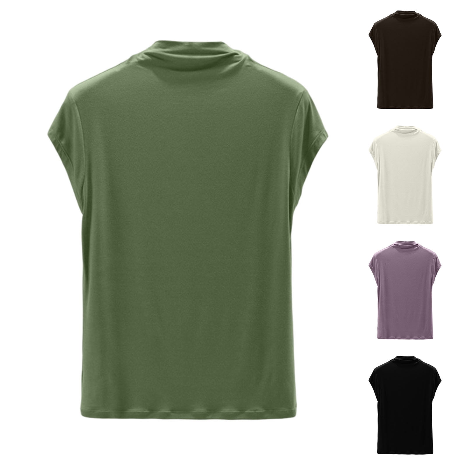 AHTJRT Women's Pajama Tops Mock Neck Cap Sleeve Sleep T Shirts ...
