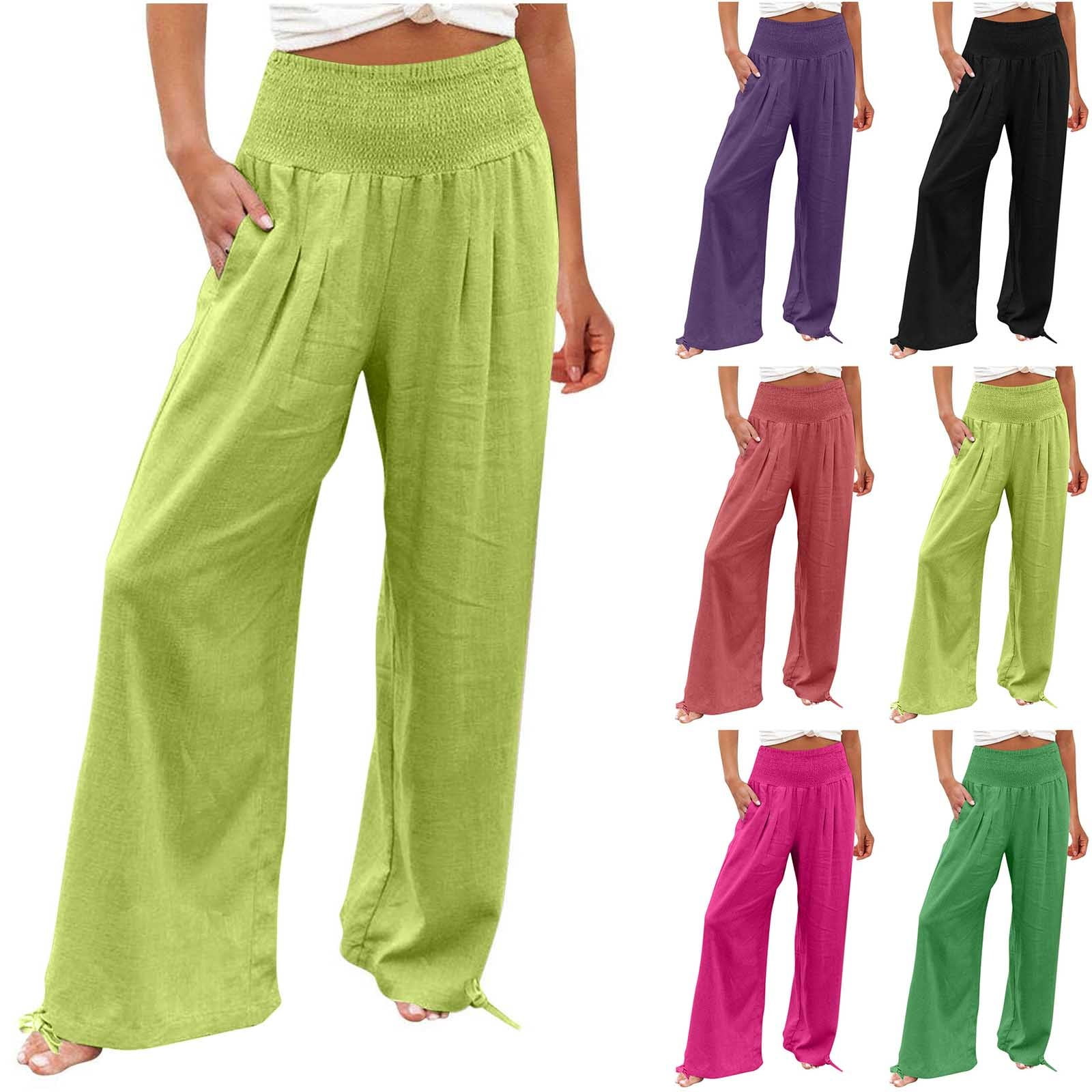 AHTJRT Women's Palazzo Pants High Waisted Tummy Control Wide Leg ...