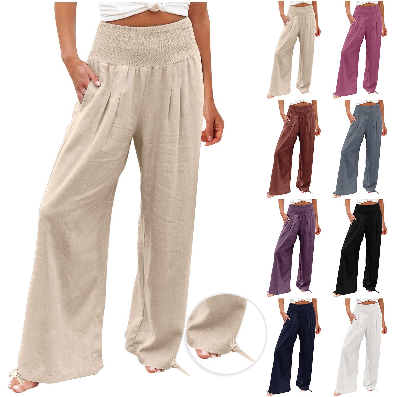 AHTJRT Women's Palazzo Pants High Waisted Tummy Control Wide Leg ...