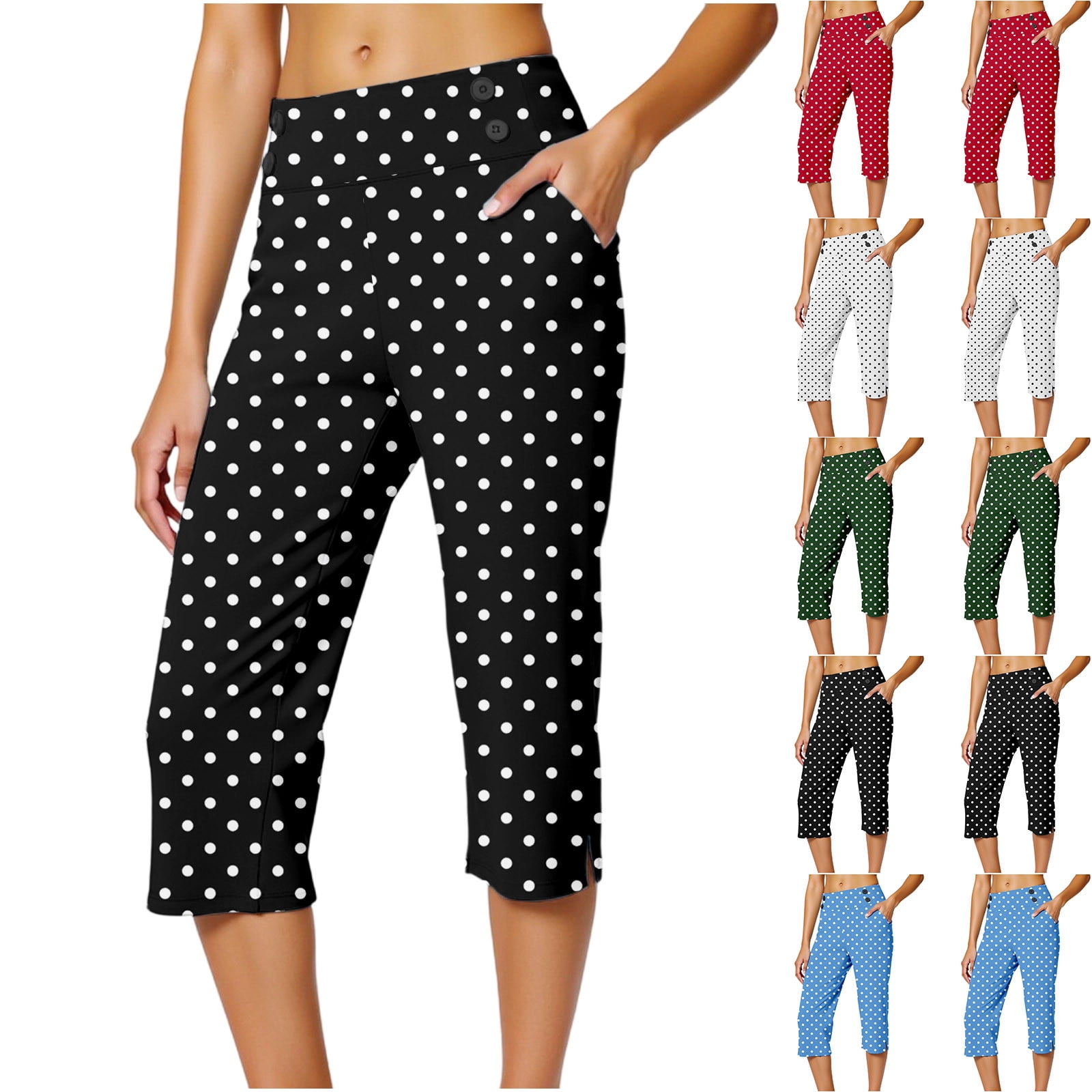 AHTJRT Women's Plus Size Carpis Pants Stretchy Wide Leg Wave Point ...