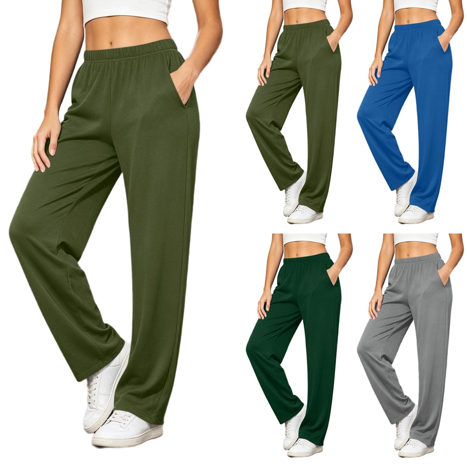 AHTJRT Women's Plus Size Straight Leg Pants Elastic Waist Comfort Ultra ...