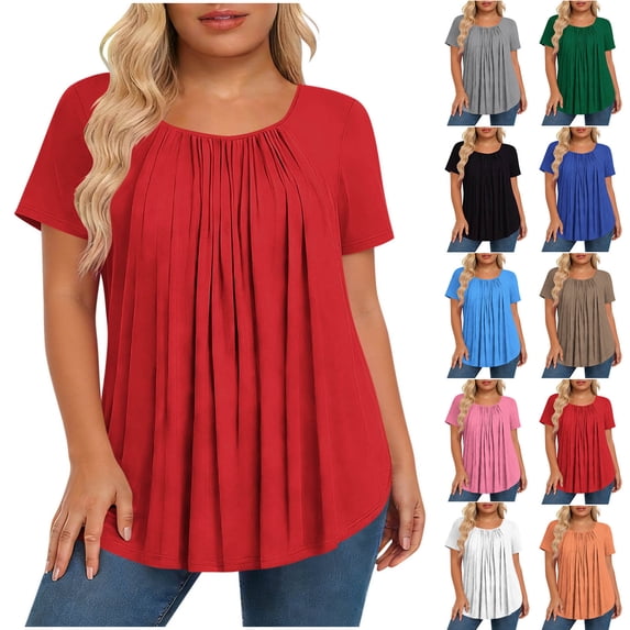 AHTJRT Women's Plus Size Tops Ruched Crew Neck Short Sleeve Flowy ...