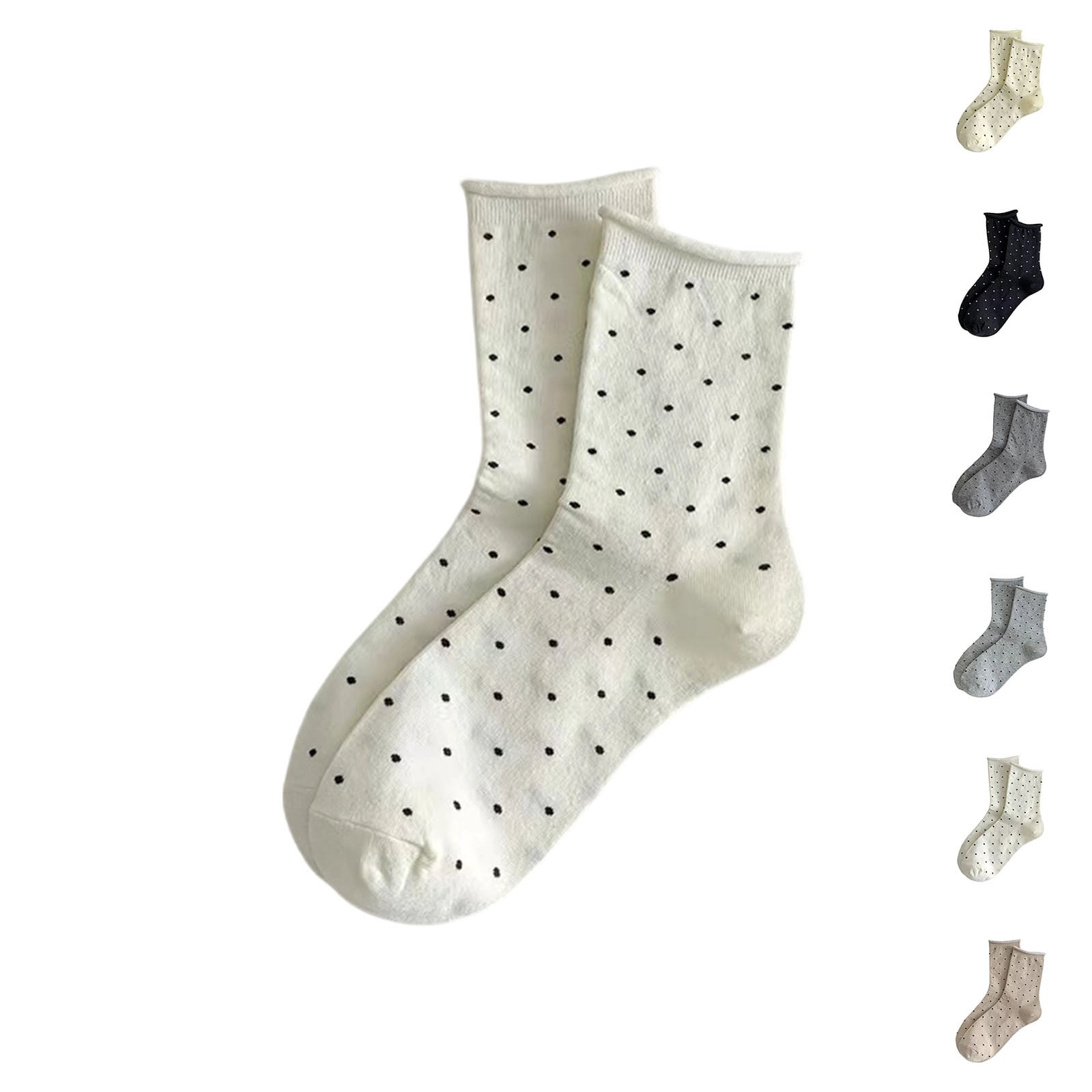AHTJRT Women's Polka Dots Crew Socks Mid Calf Cute Folded Hem Soft ...