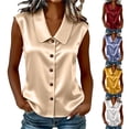 AHTJRT Women's Satin Silk Button Down Shirts Collared Sleeveless Summer ...