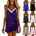 AHTJRT Women's Satin Silk Nightgowns Lace V Neck Spaghetti Straps Mini ...