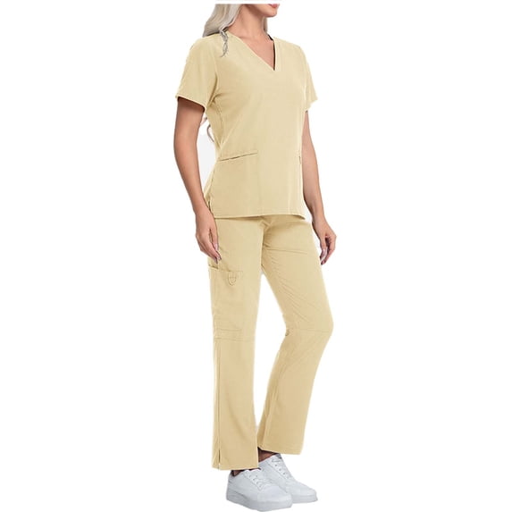 AHTJRT Women's Scrubs Set Short Sleeve V Neck Top and Straight Leg ...