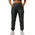 AHTJRT Women's Shiny Metallic Pants High Waist Stretchy Joggers Wet ...