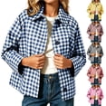 AHTJRT Women's Shirt Jacket Button Down Lapel Collar Long Sleeve Loose ...