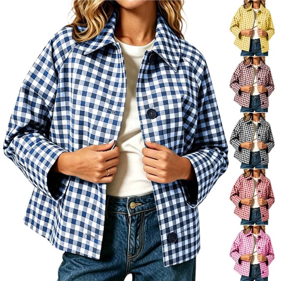 AHTJRT Women's Shirt Jacket Button Down Lapel Collar Long Sleeve Loose ...
