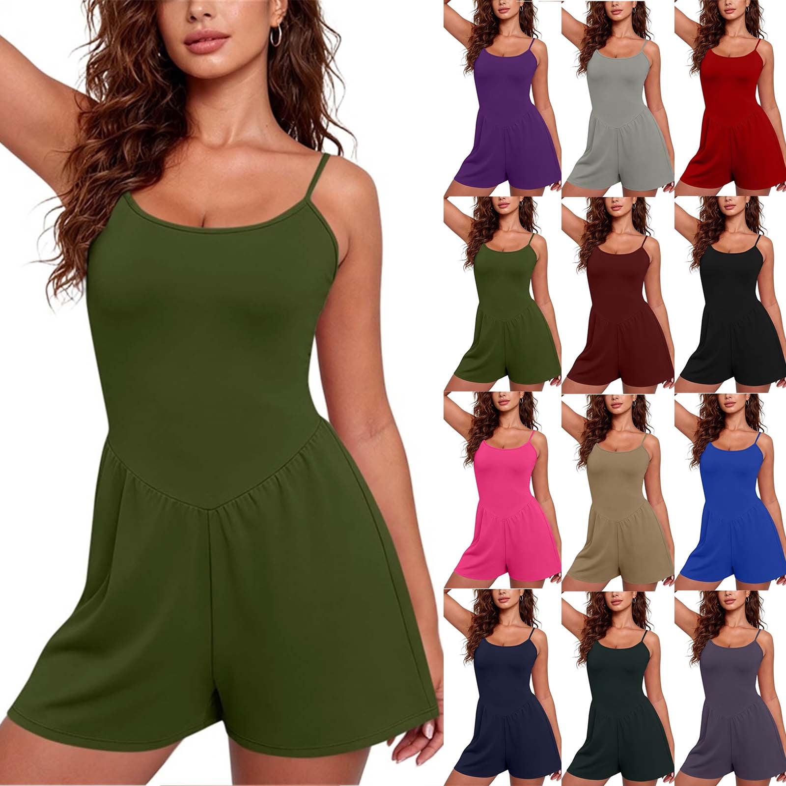 AHTJRT Women's Sleeveless Athletic Rompers with Spaghetti Straps Loose ...