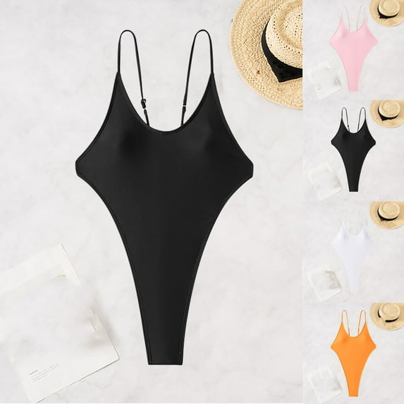 AHTJRT Women's Swimwear One Piece High Cut Jumpsuits with Adjustable ...