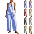 AHTJRT Women's Two Piece Set V Neck Sleeveless Tops and Matching Wide ...