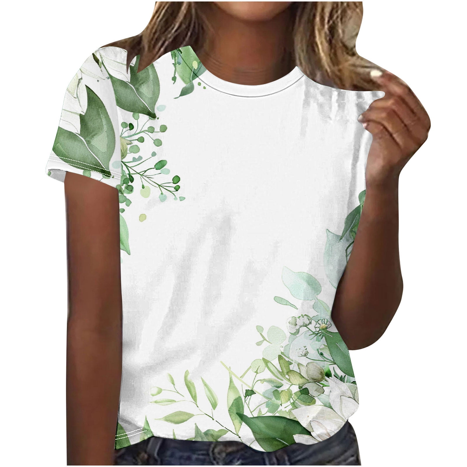 AHTJRT Women's Unique Floral Cotton Short Sleeve O Neck Tshirt Tunic ...