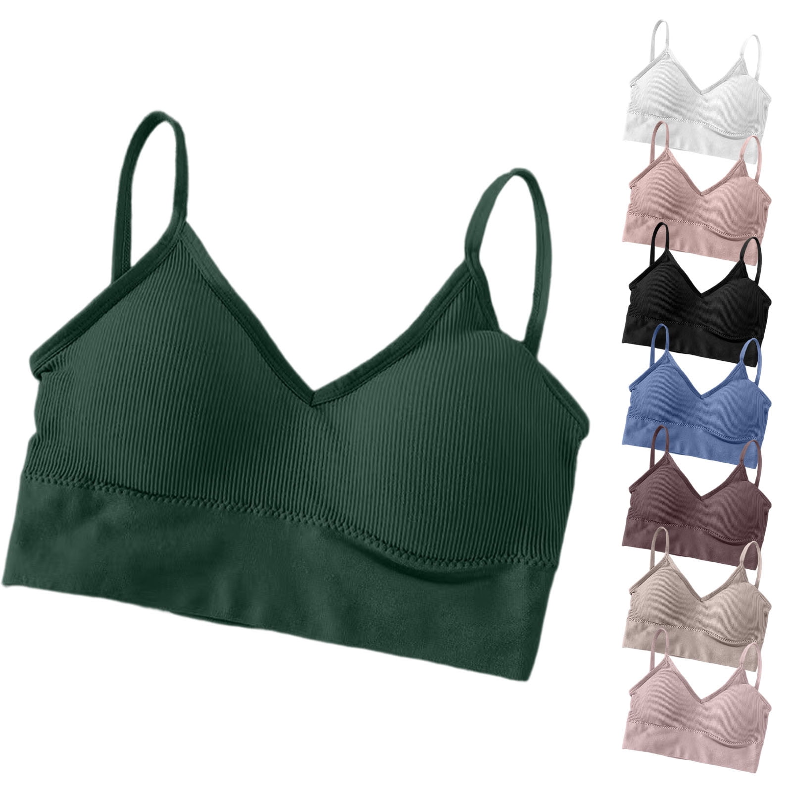 AHTJRT Women's V Neck Bralettes Ribbed Knit Smooth Padded Bras with ...