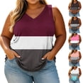 AHTJRT Women's V Neck Tank Top Plus Size Striped Color Block Tank ...