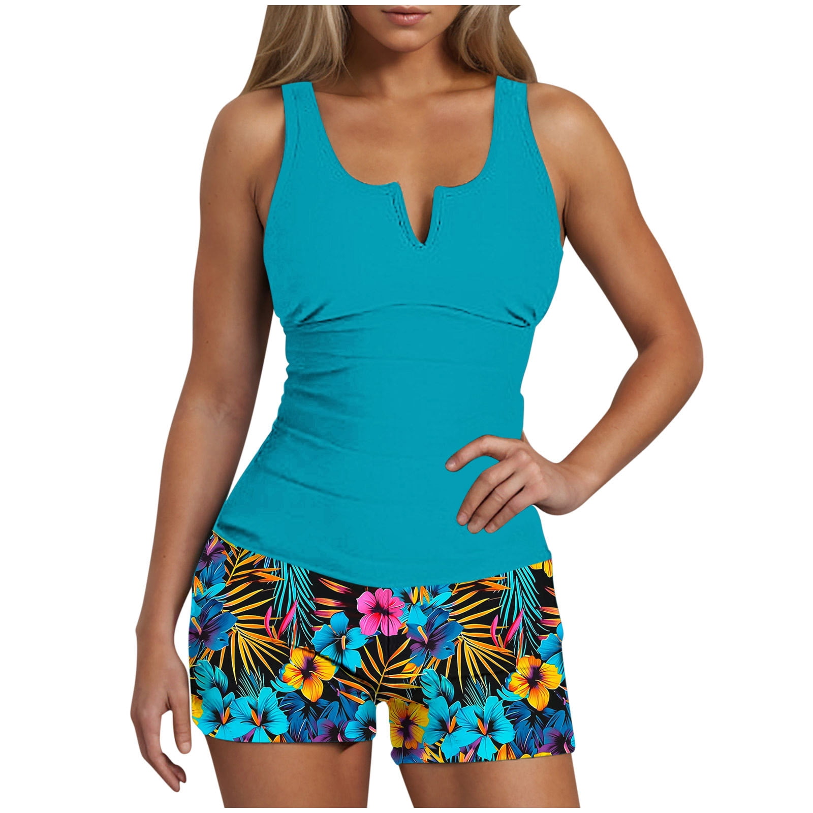 AHTJRT Women's V Neck Tankini Sets Low Back Tops and Board Shorts ...