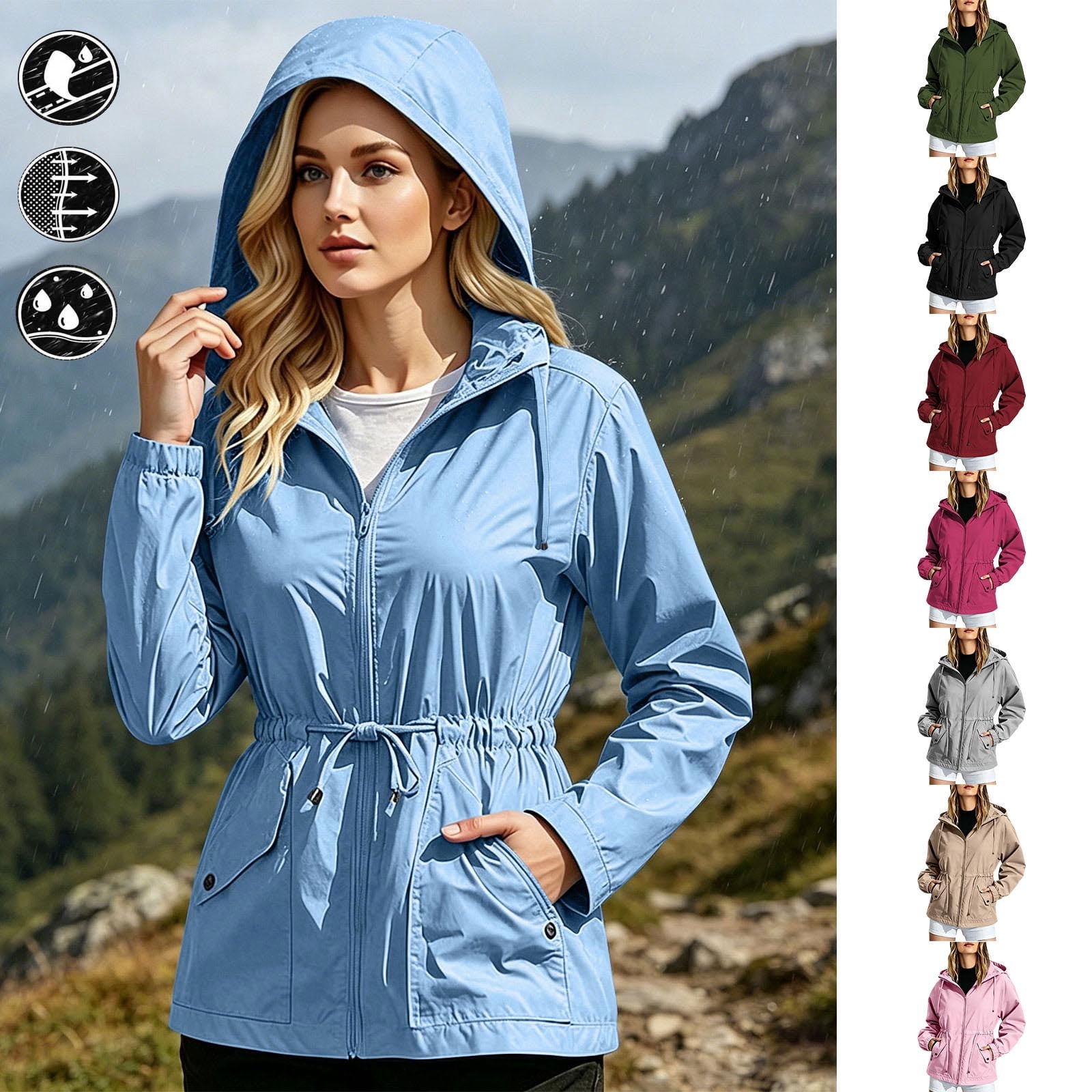 AHTJRT Women's Waterproof Raincoats Lightweight Outdoor Hiking Jackets ...