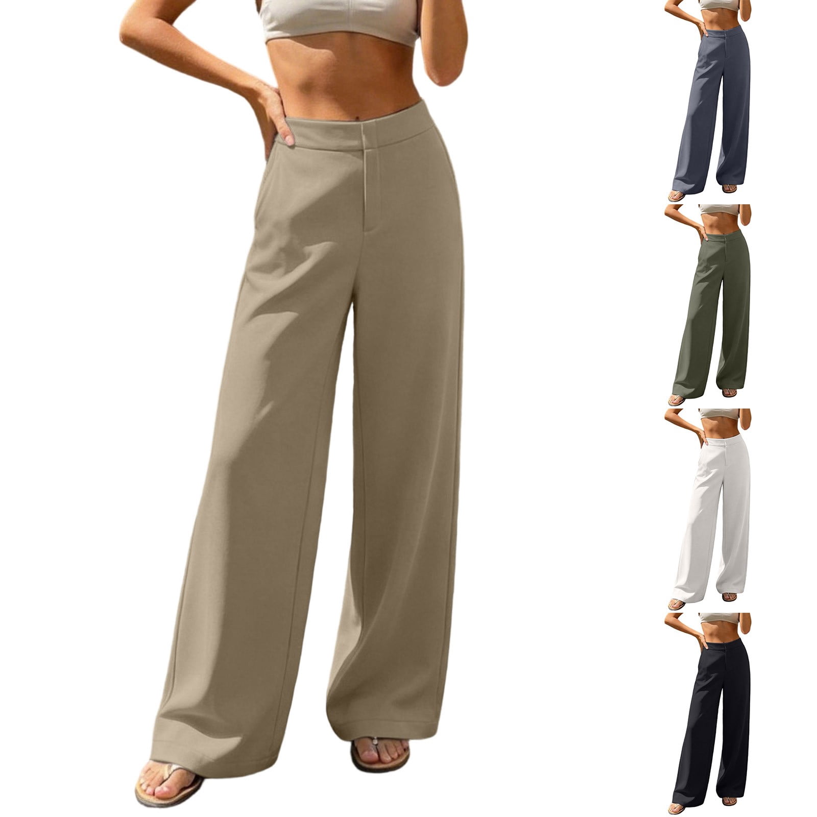 AHTJRT Women's Wide Leg Business Casual Pants Hidden High Elastic ...
