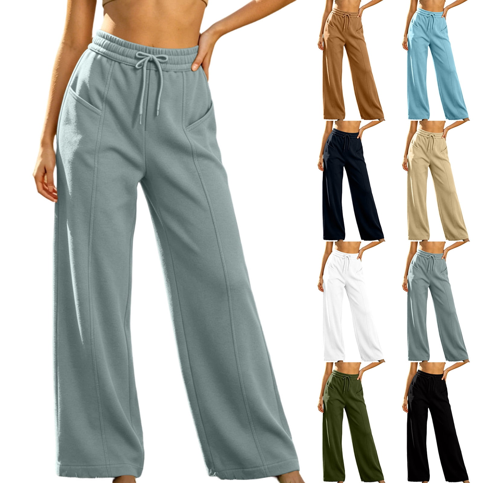AHTJRT Women's Wide Leg Sweatpants Elastic Drawstring Waist Loose Fit ...