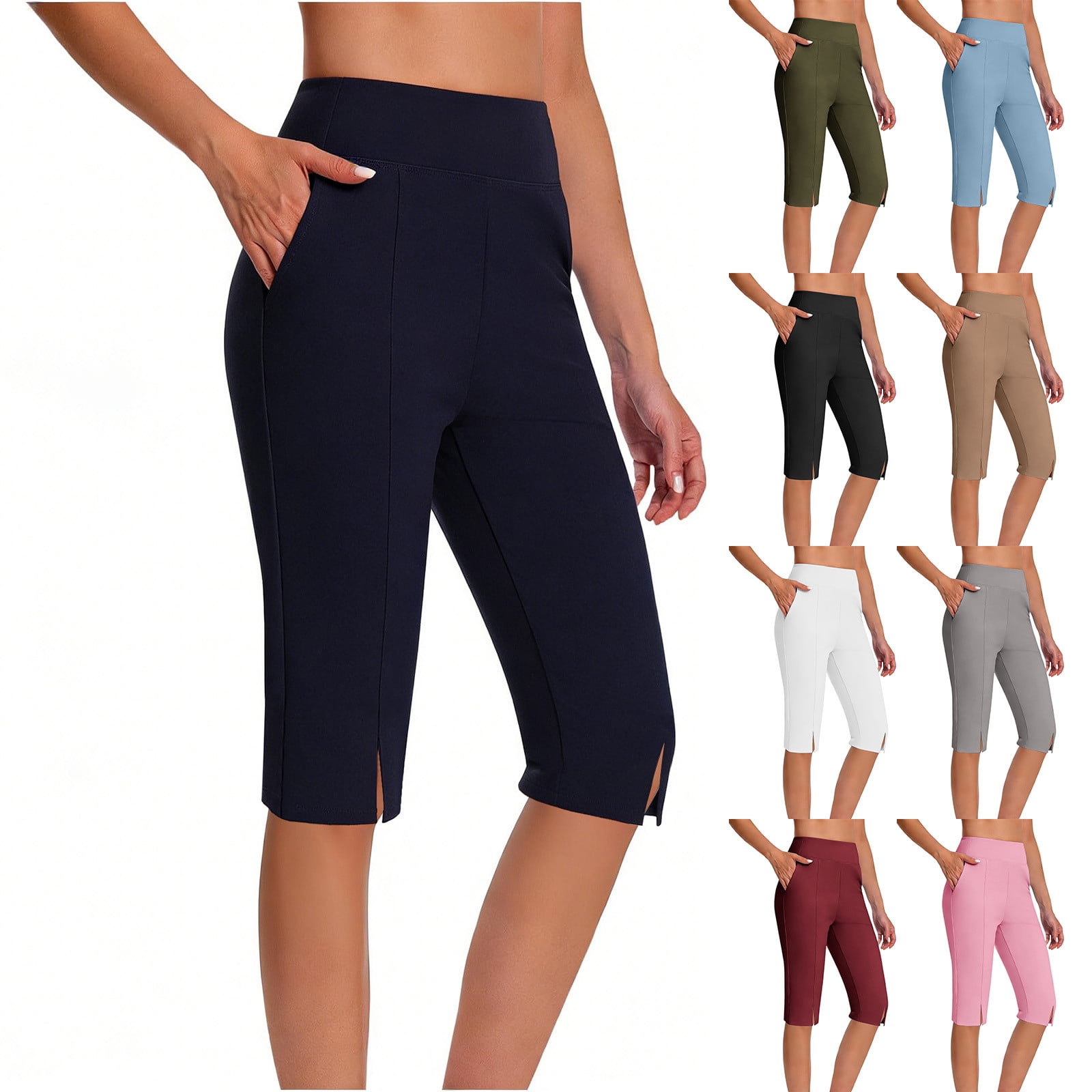 AHTJRT Women's Yoga Capris Skinny Workout Gym Running Leggings Side ...
