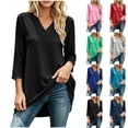 AHTJRT Womens 3/4 Length Sleeve Tops V-Neck Loose Fit Summer Basic ...