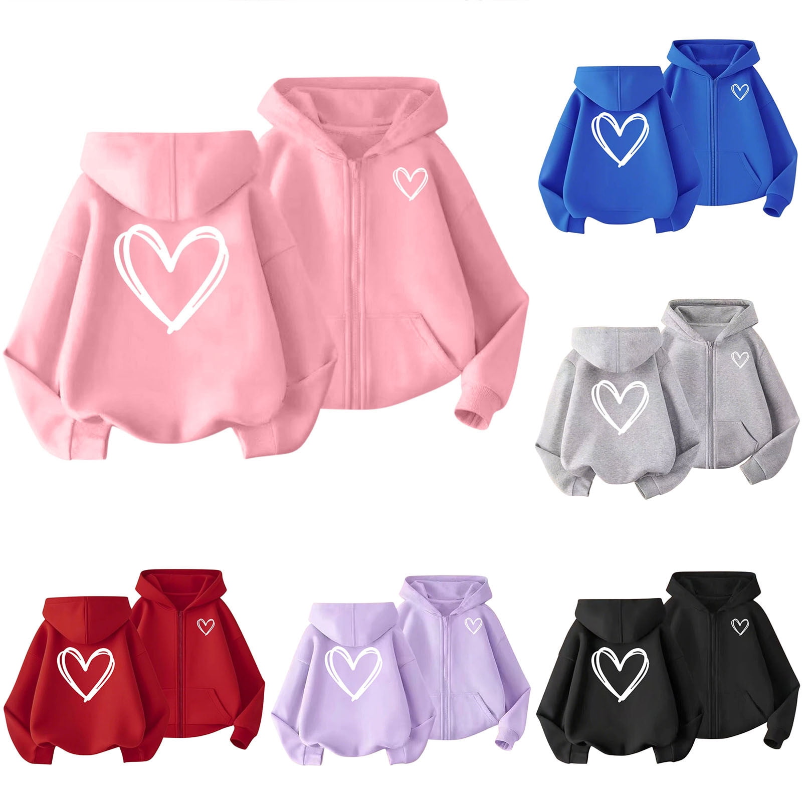 AHTJRT Zip-Up Hoodies for Girls Boys Loose Fit Love Heart Patterns ...