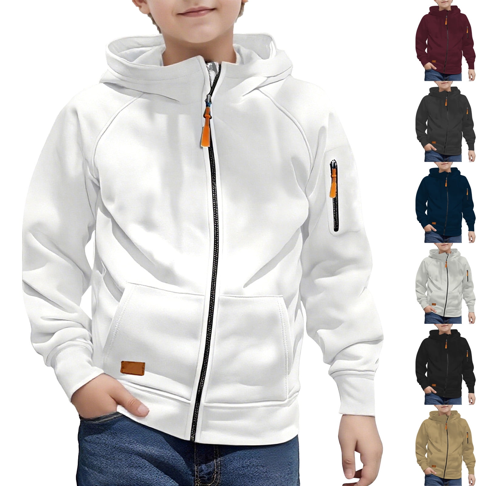 AHTJRT Zip-Up Jackets for Boys Solid Color Long Sleeve Hooded ...