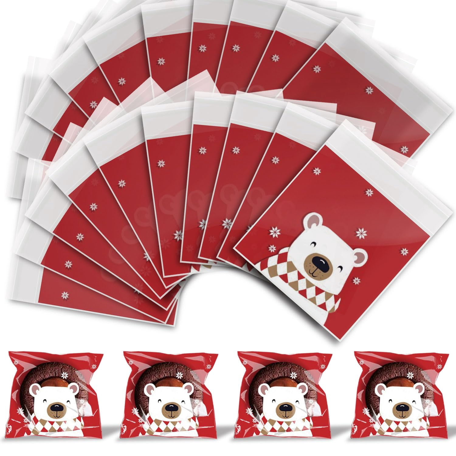AHUIFT 100 PCS 4x4" Cellophane Treat Bags Christmas Self Sealing Candy ...